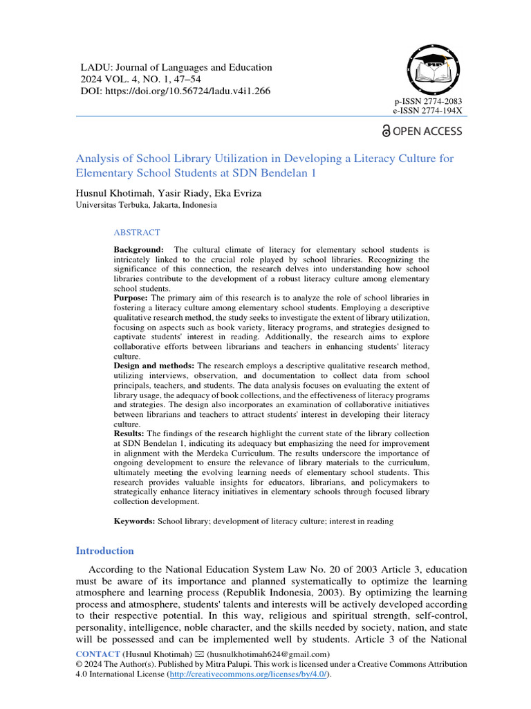 Analysis of School Library Utilization in Developi | PDF | Libraries | Literacy