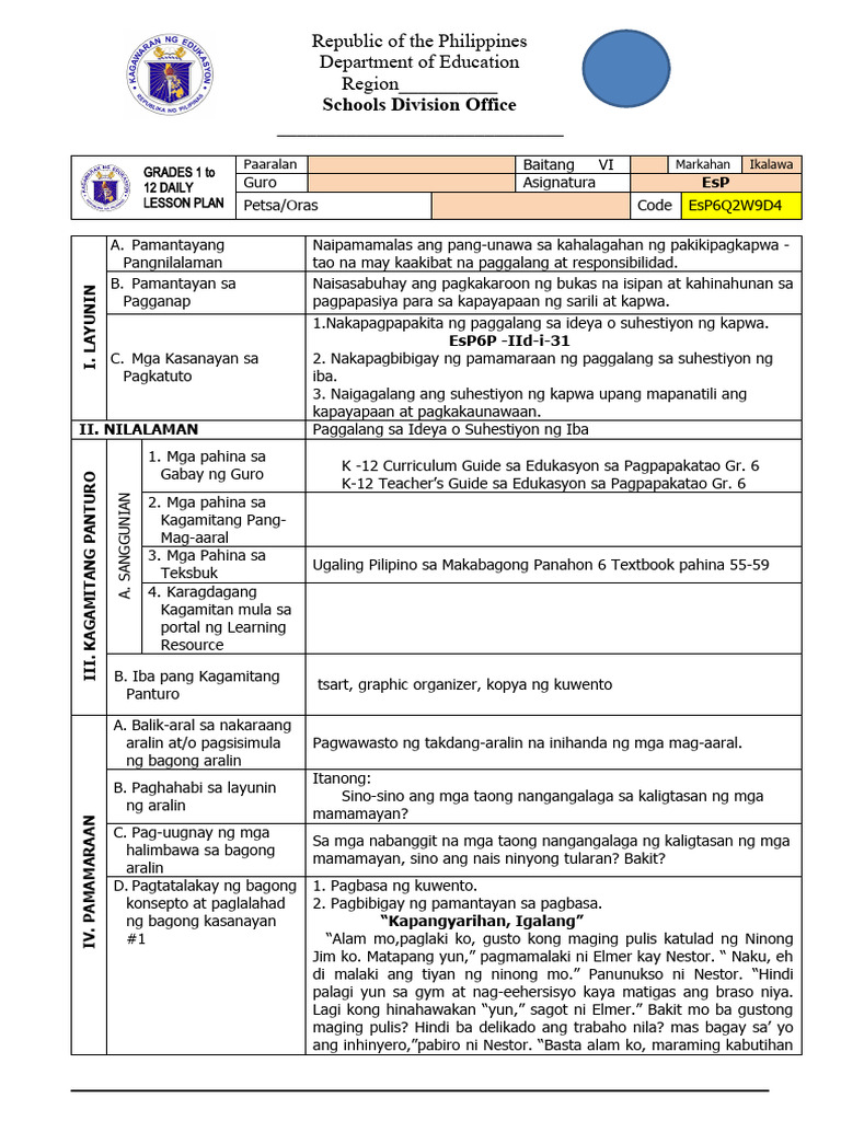 DLP Template Esp Q2W9D4 | PDF