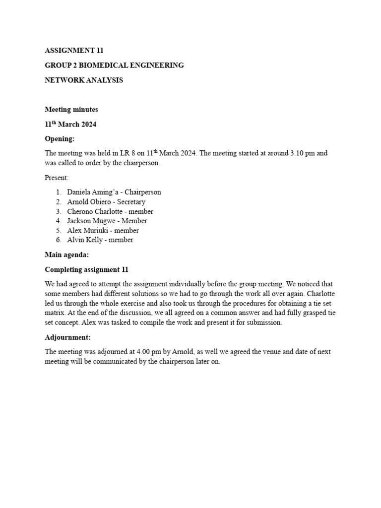 Biomedical Engineering Meeting Minutes | PDF