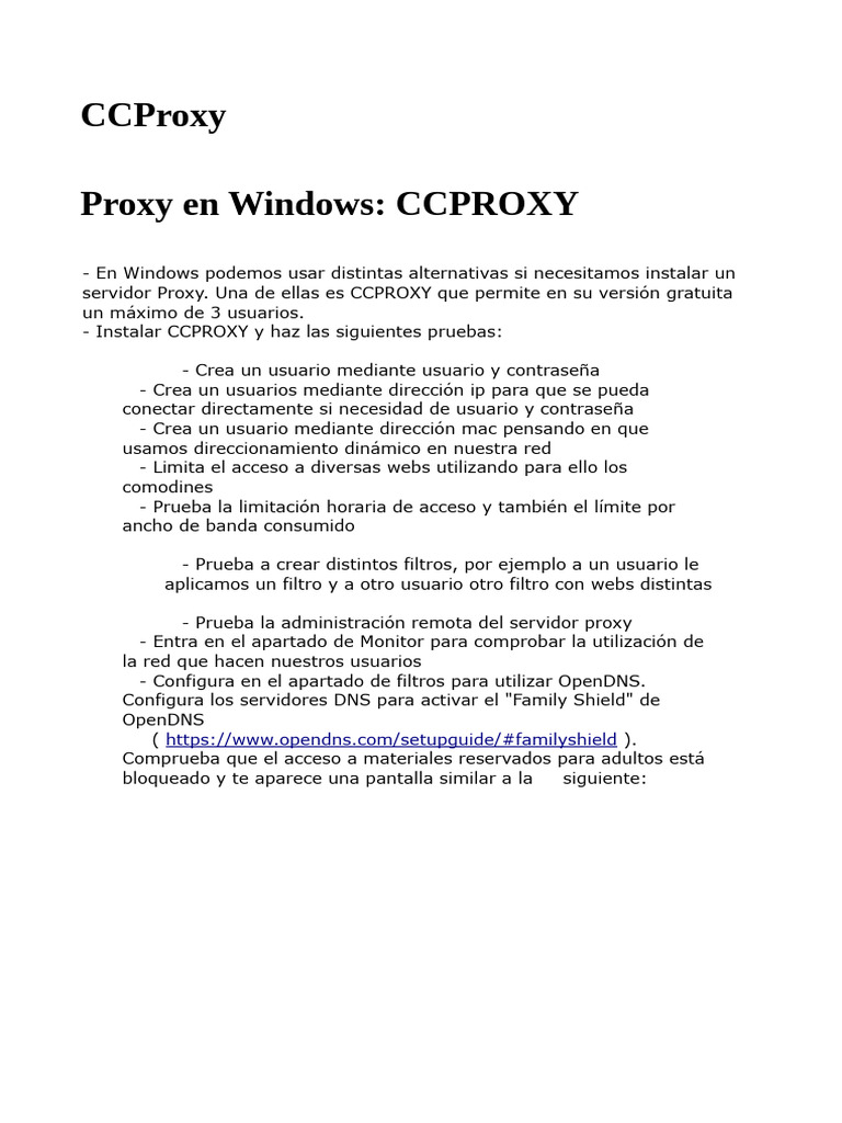 Práctica - CCProxy | PDF | Servidor proxy | Enrutador (Computación)