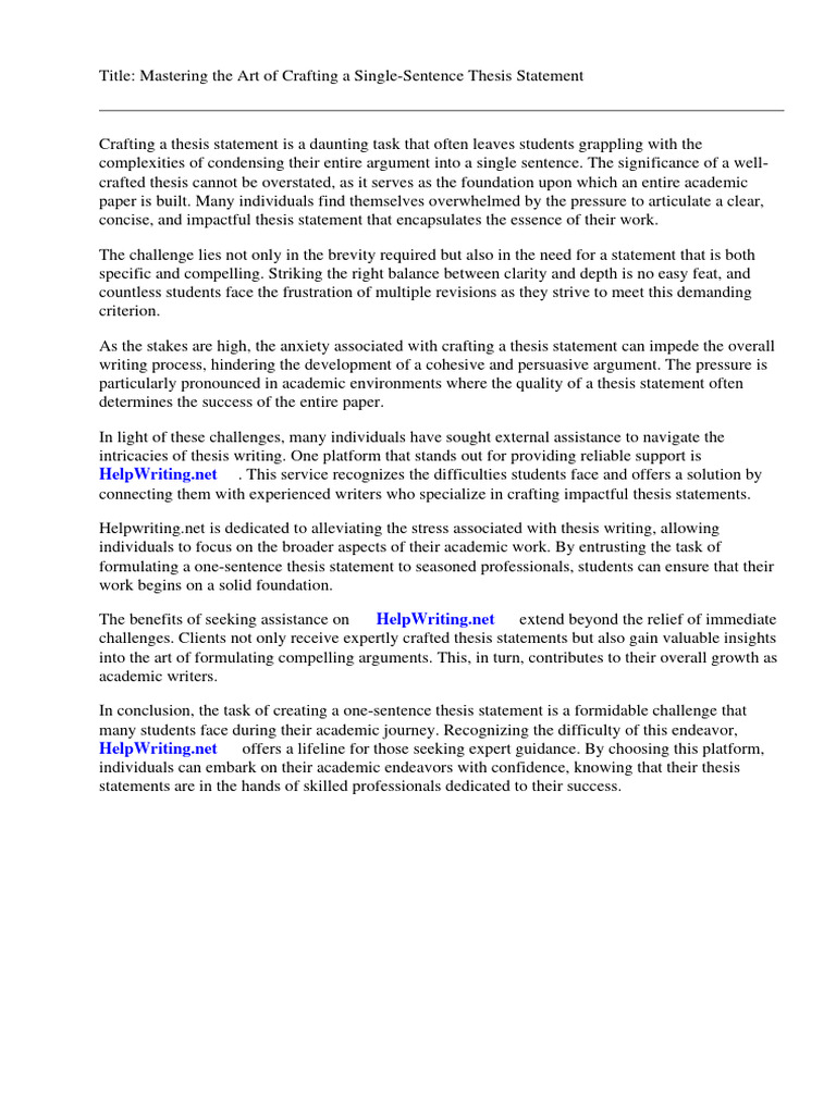 How To Write A Thesis Statement in One Sentence | PDF | Essays | Thesis