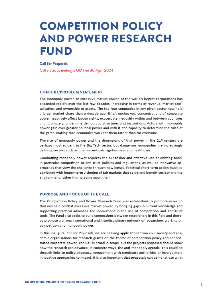 Call for Anti-Monopoly Research Proposals | PDF | Monopoly | Competition