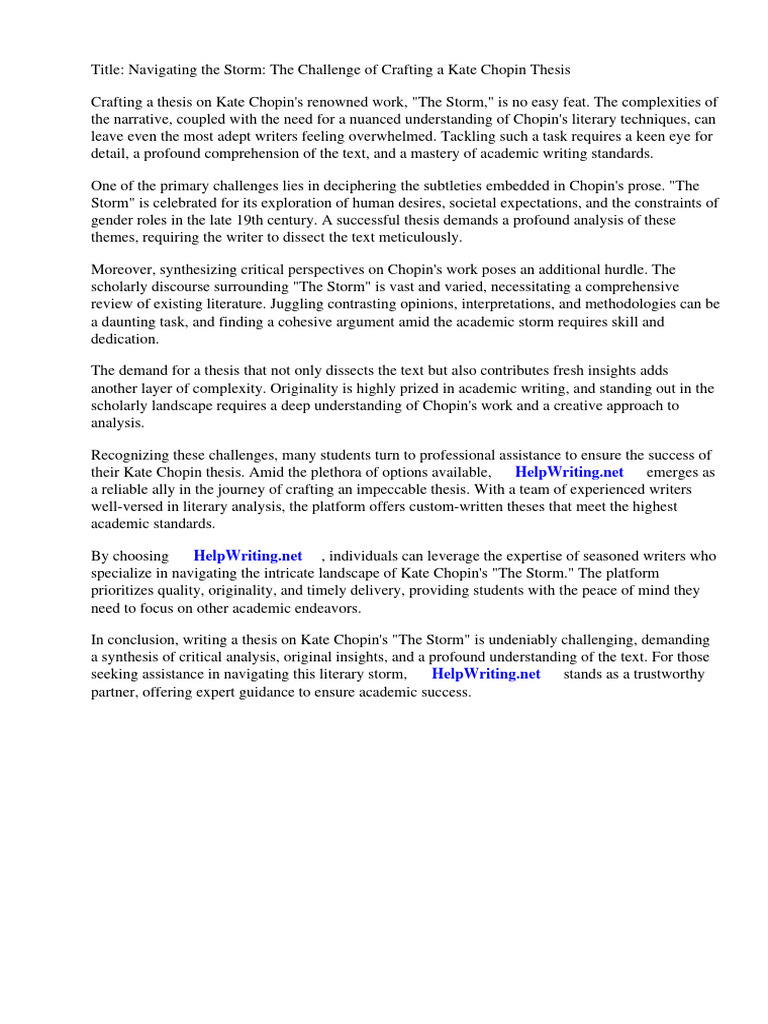 The Storm Kate Chopin Thesis | PDF | The Awakening (Chopin Novel)