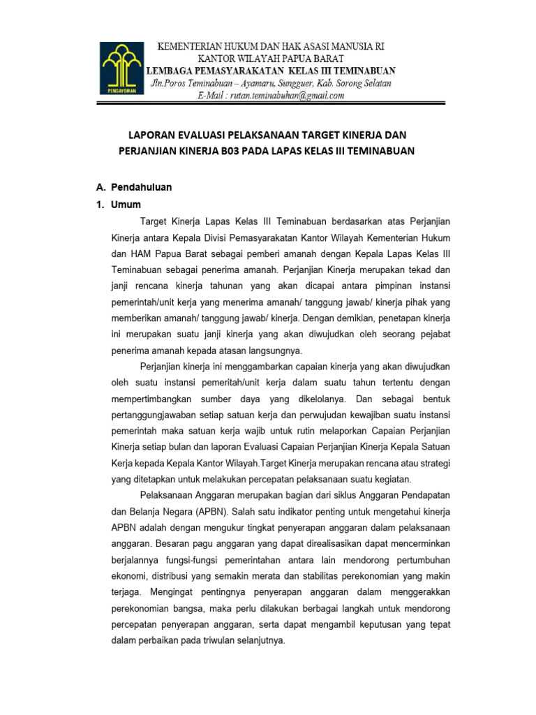 Evaluasi Target Kinerja Lapas Teminabuan | PDF