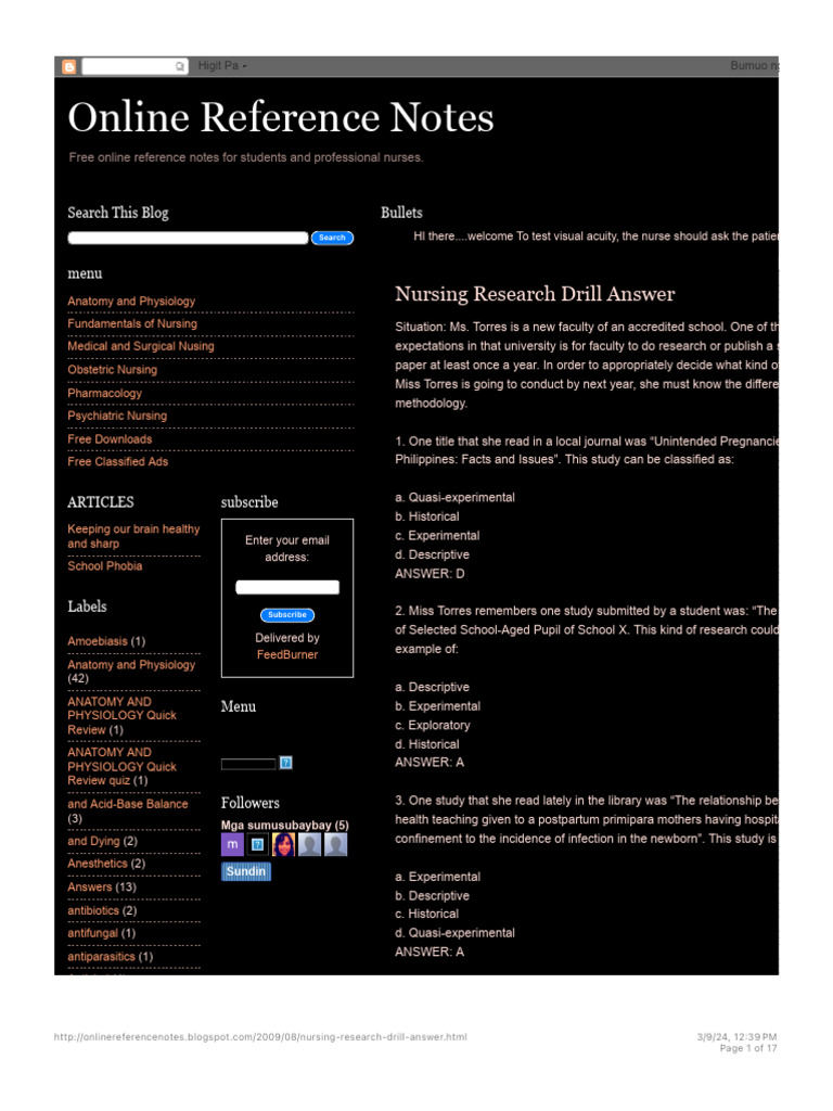 Online Reference Notes- Nursing Research Drill Answer | PDF | Sampling ...