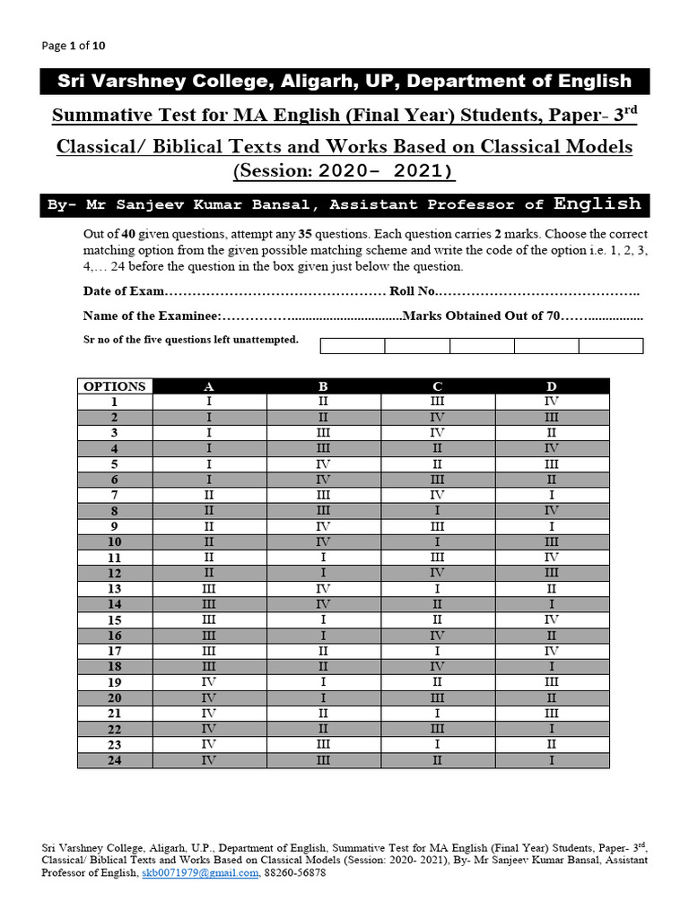 Ma Final Third Summative Paper English Omr | PDF | Greek Mythology | Ancient Greek Religion