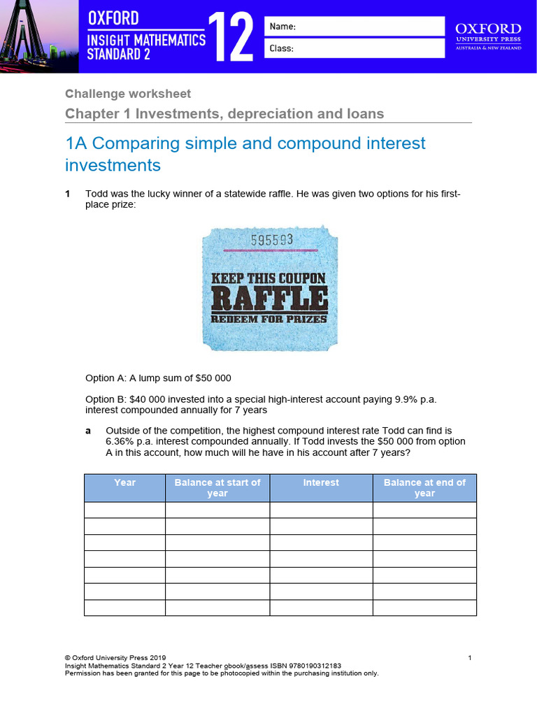IM12 Bk2 Ch1ChallengeWorksheet | PDF | Interest | Compound Interest