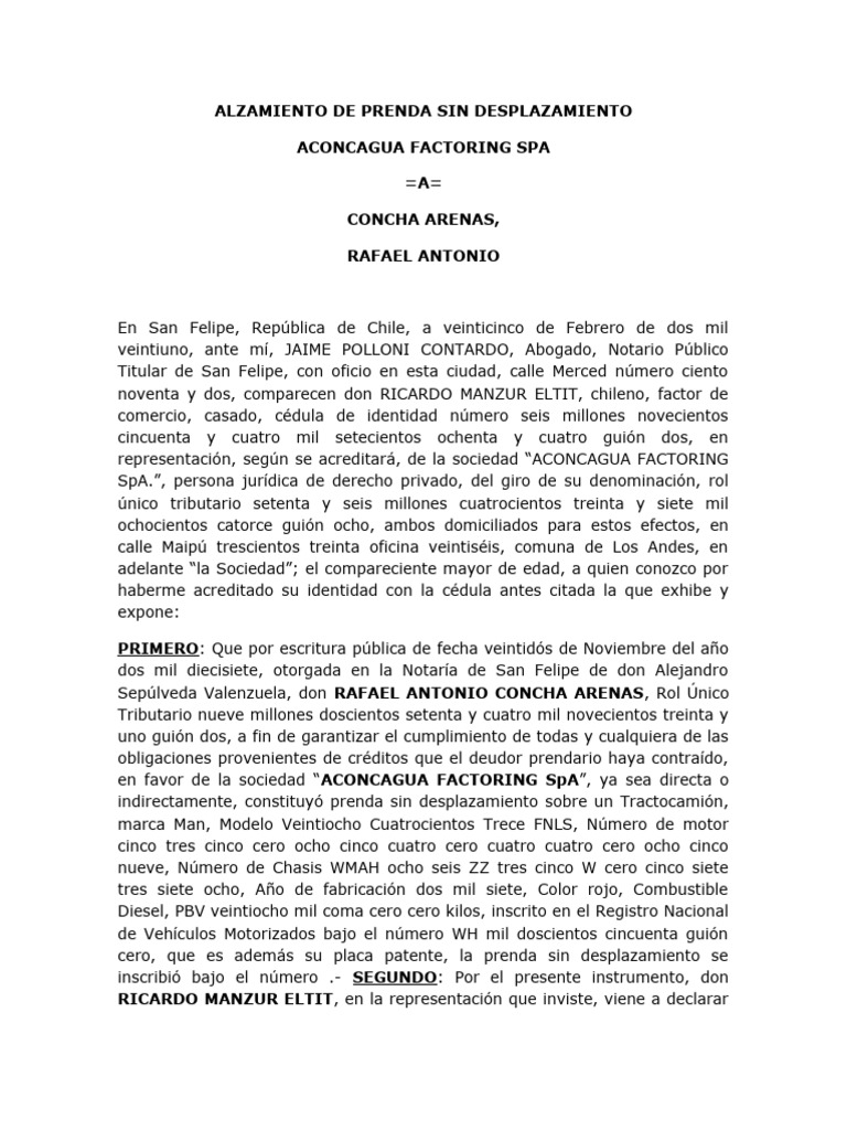 Alzamiento de Prenda en Chile 2021 | PDF