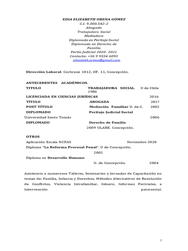 Cv. Elizabeth Orena Gomez.. Con | PDF | Mediación | Experto