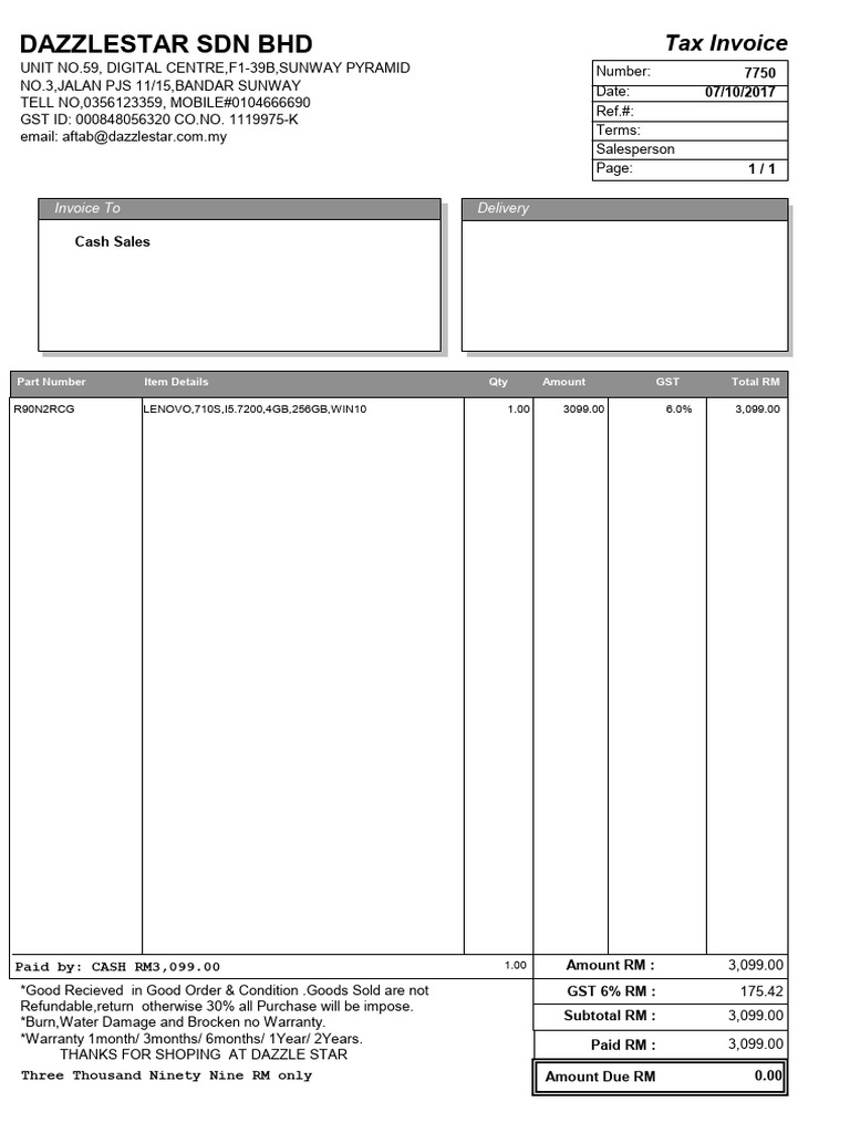Invoice - PDF 710S WARRANTY | PDF