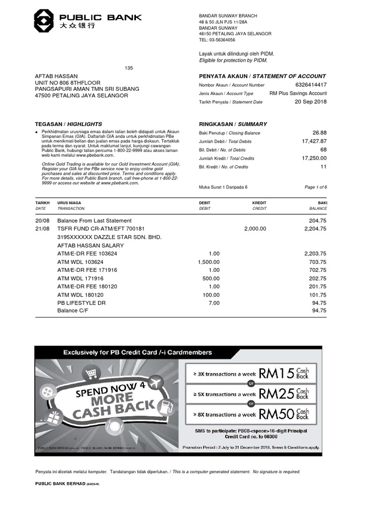 Bank Statment Septamber 2018 | PDF