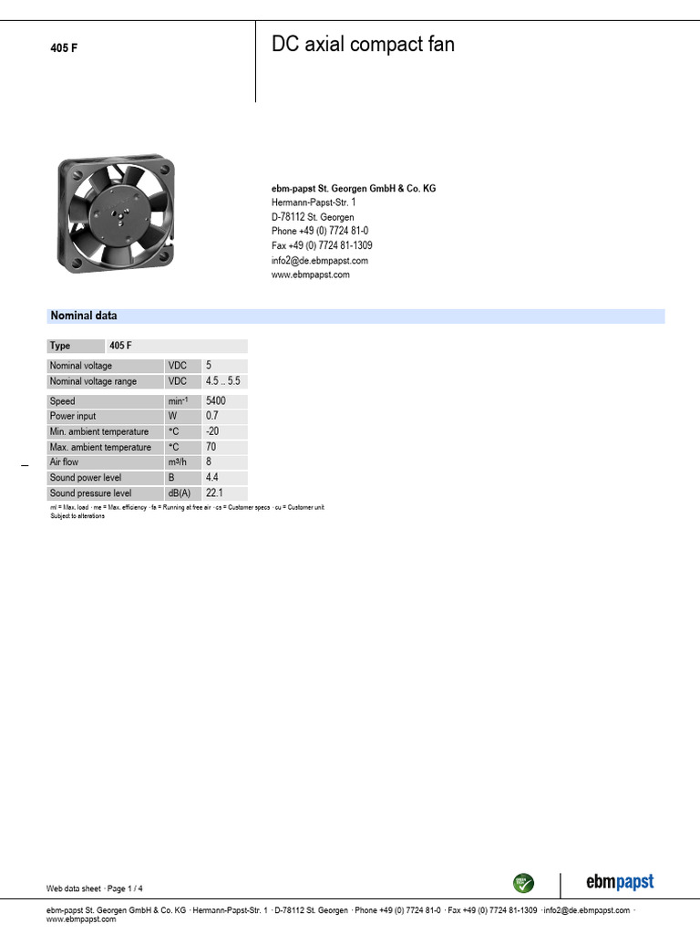 DC Axial Compact Fan: Ebm-Papst St. Georgen GMBH & Co. KG | PDF ...