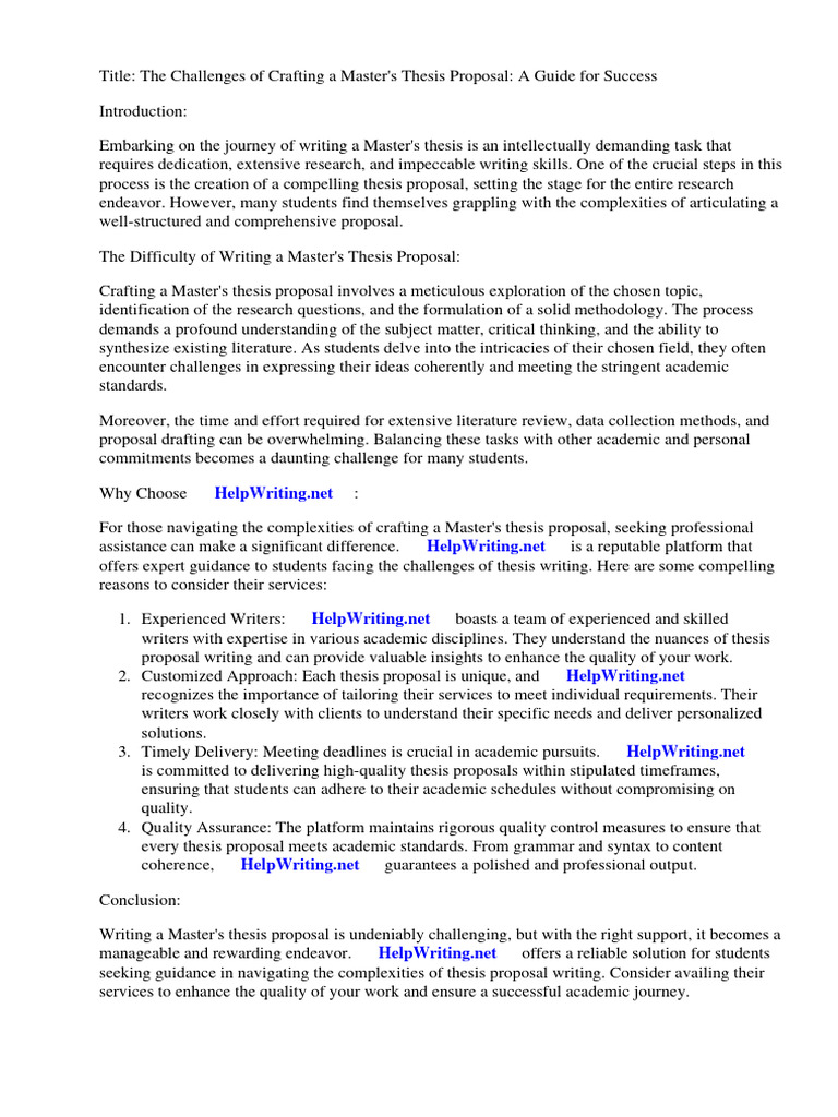 Masters Thesis Proposal Example | Download Free PDF | Thesis | Cognition