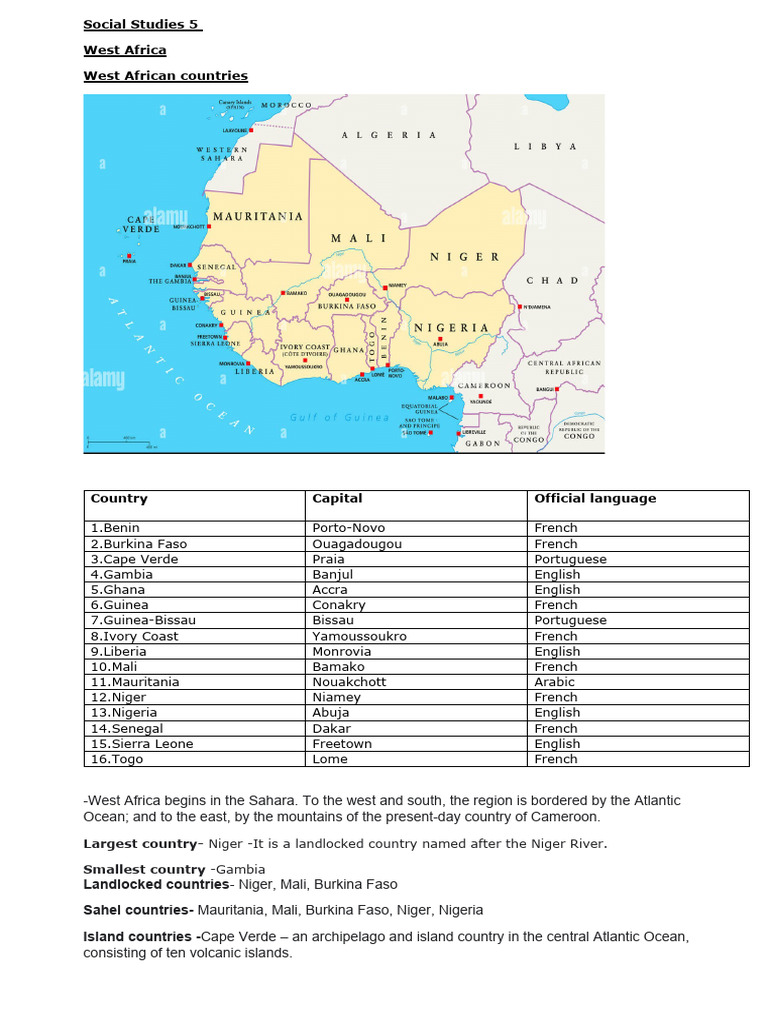 Social Studies 5 - West African Countries-1 | PDF | West Africa | Earth ...