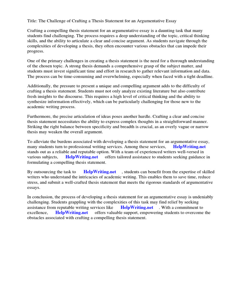 Developing A Thesis Statement For An Argumentative Essay | PDF | Essays ...