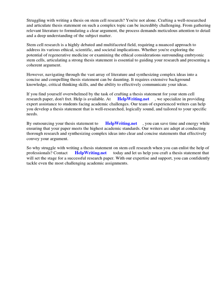 Examples of Thesis Statements For Stem Cell Research | PDF | Stem Cell ...
