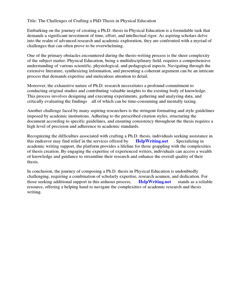 PHD Thesis Physical Education | PDF | Thesis | Teachers