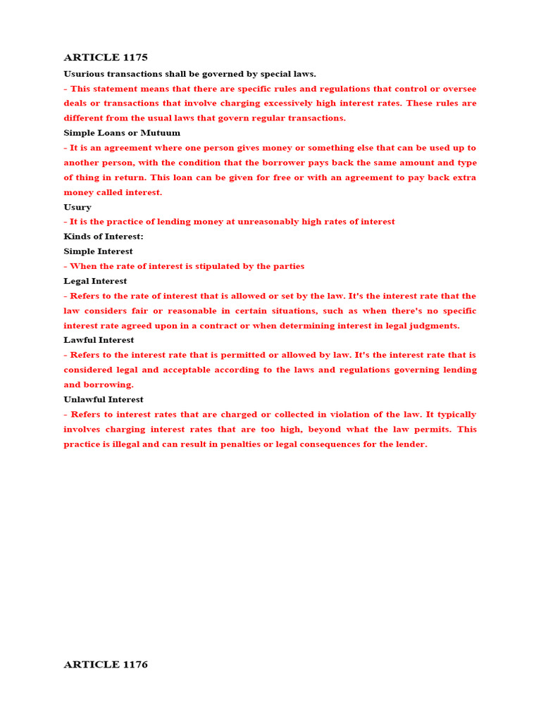 Report Guide On ARTICLE 1175-1176 | Download Free PDF | Interest | Loans