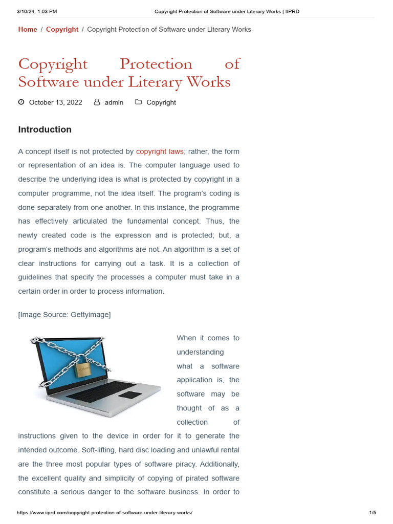 Copyright Protection of Software Under Literary Works - IIPRD Print ...