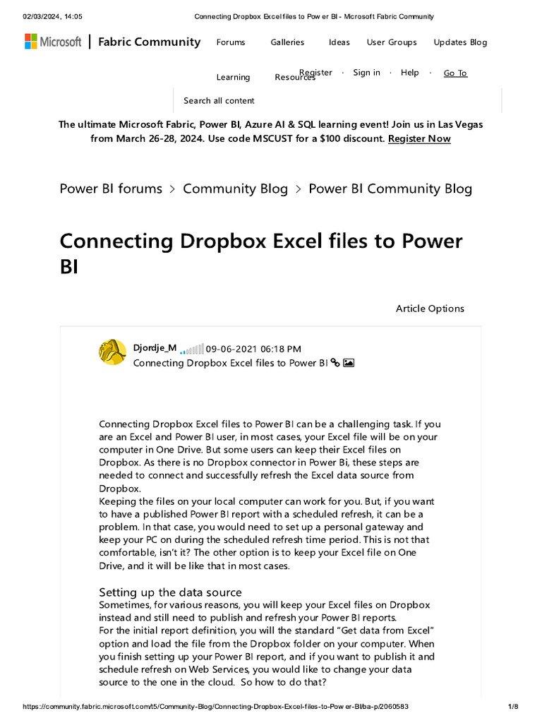 Connecting Dropbox Excel Files To Power BI - Microsoft Fabric Community | PDF