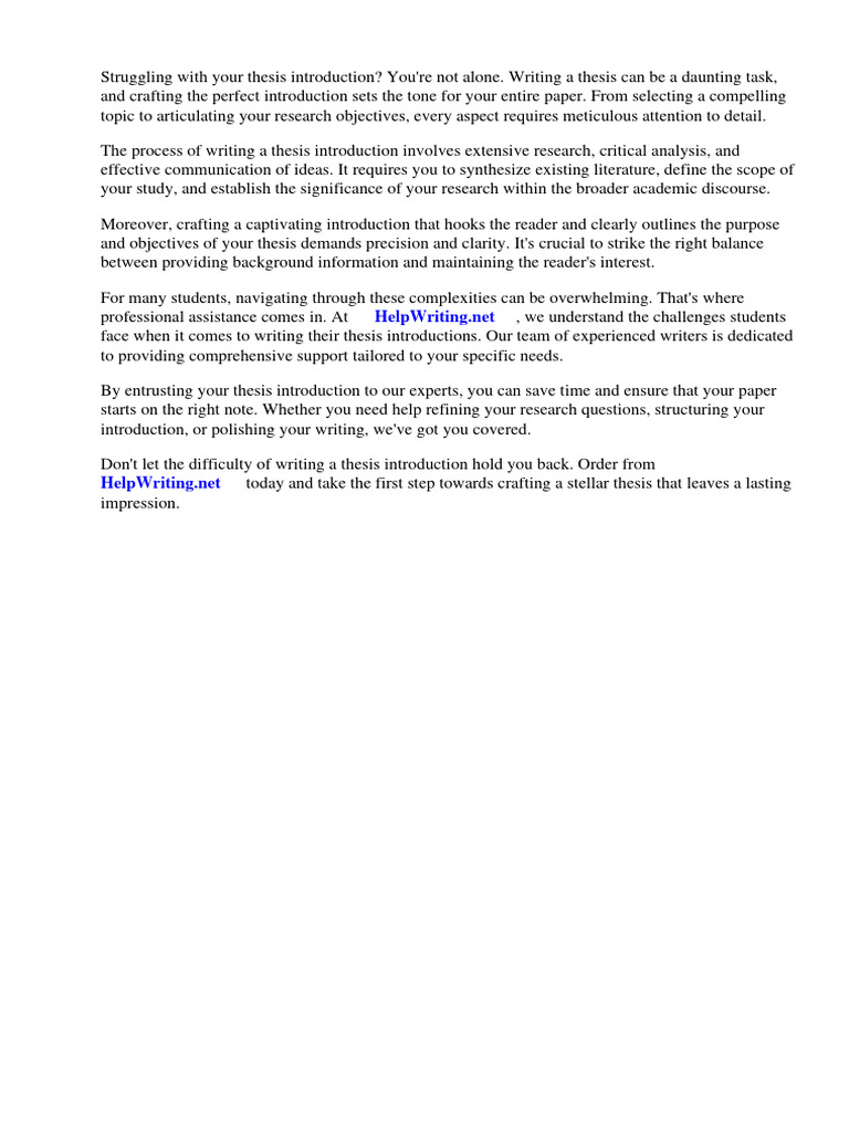 Thesis Introduction Help | PDF | Essays | Thesis