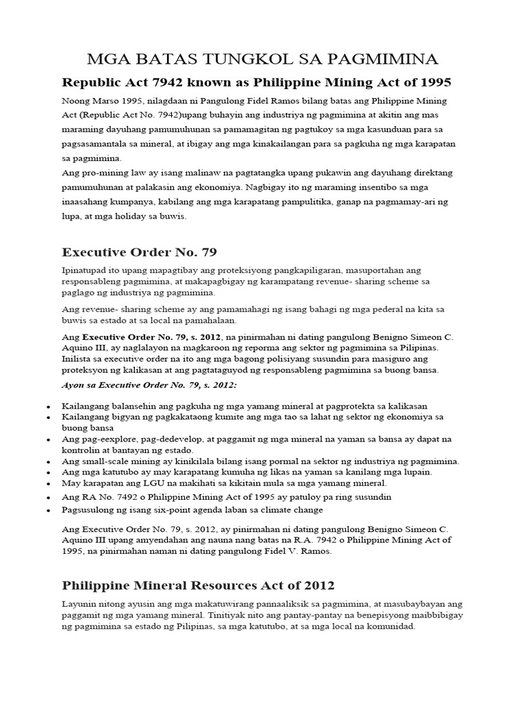 Batas Sa Pagmimina Ap g10 | PDF