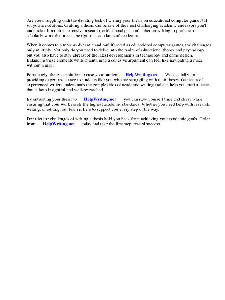 Thesis About Educational Computer Games | PDF | Simulation ...