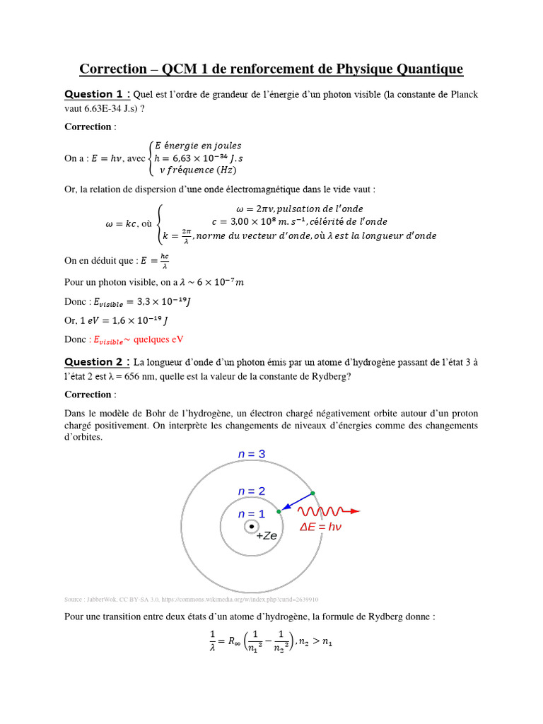 Correction QCM Renforcement Physique Quantique 2021 | PDF | Effet ...