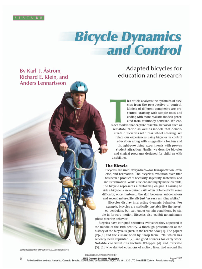 Bicycle Dynamics and Control Adapted Bicycles For Education and ...