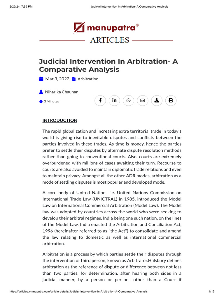 Judicial Intervention in Arbitration - A Comparative Analysis | PDF | Arbitration | Alternative ...