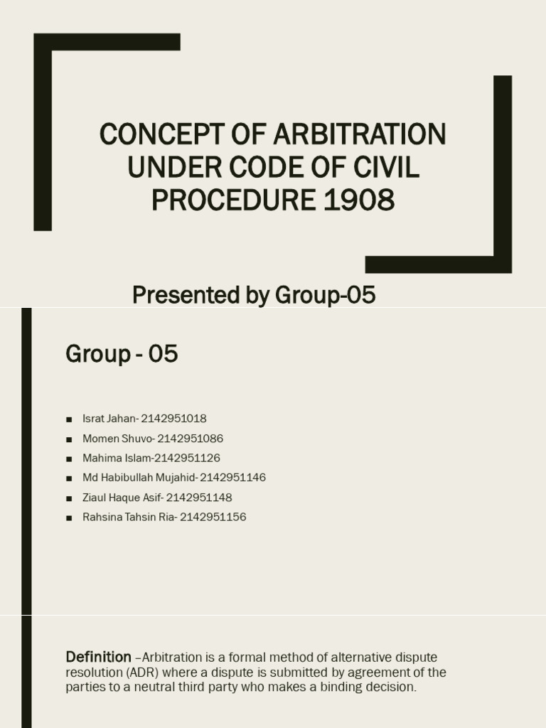 Arbitration in Civil Procedure 1908 | PDF | Law