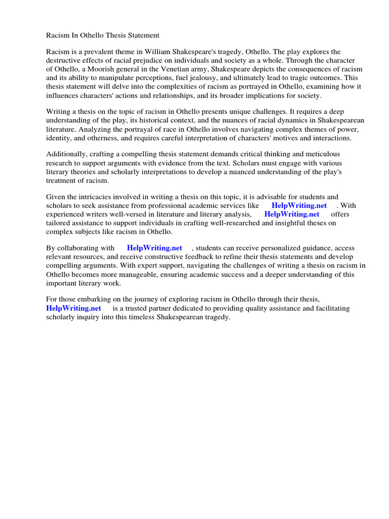 Racism in Othello Thesis Statement | PDF | Othello | Iago