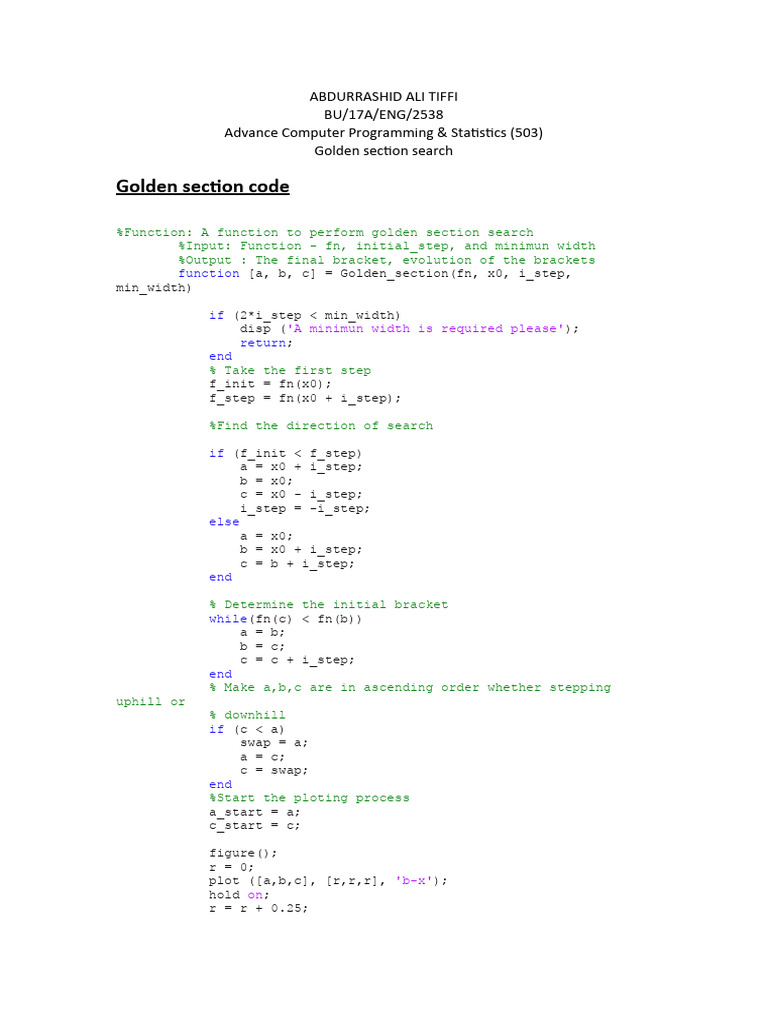 Golden Section Assignment | PDF | Computer Science | Algorithms Golden Section Assignment | PDF | Computer Science | Algorithms