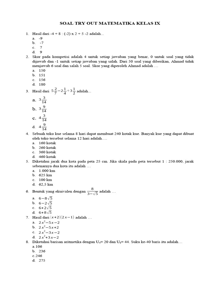 Soal Try Out Matematika Kelas Ix | PDF