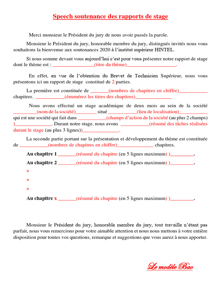 Speech Soutenance Des Rapports de Stage | PDF