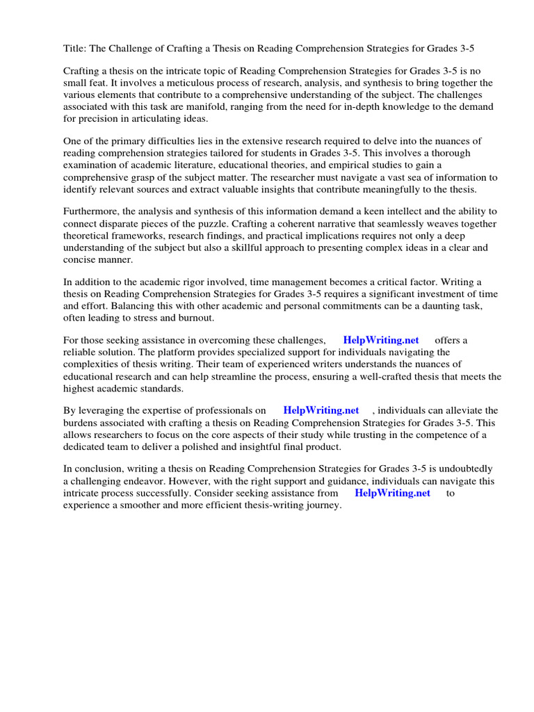 Thesis on Reading Strategies Grades 3-5 | PDF | Reading Comprehension ...