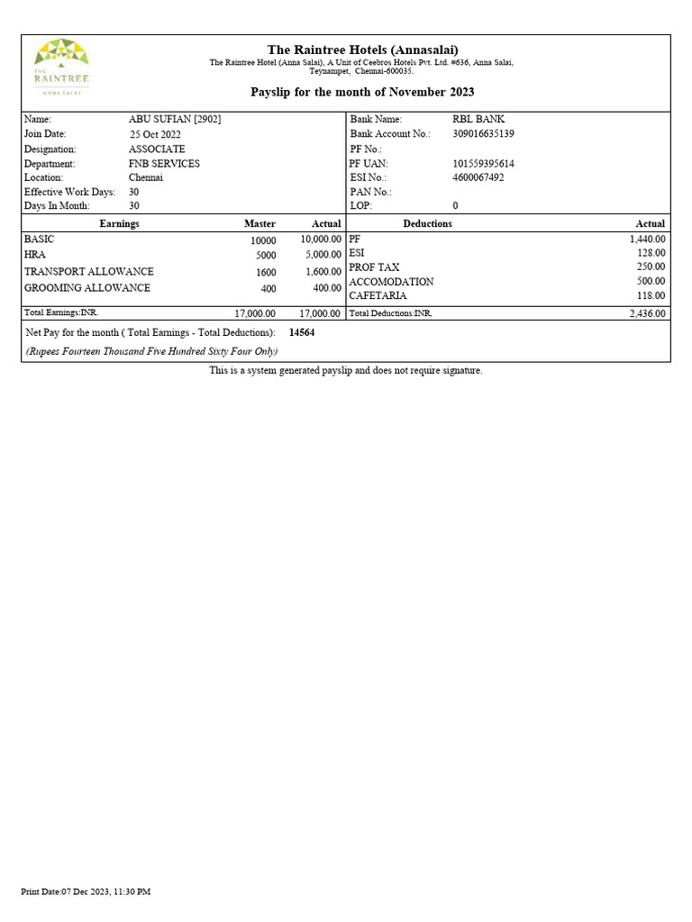Payslip Nov 2023 PDF | PDF | Government Finances | Payments
