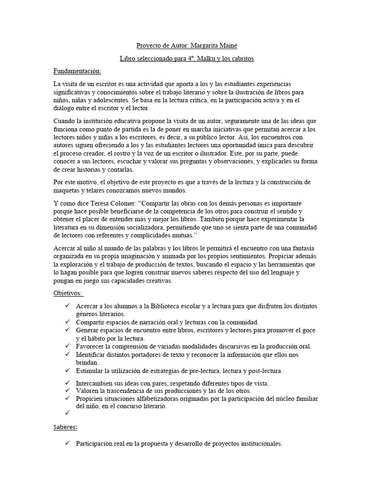 Actividades con "Malku y los cabritos" | PDF | Autor | Narración