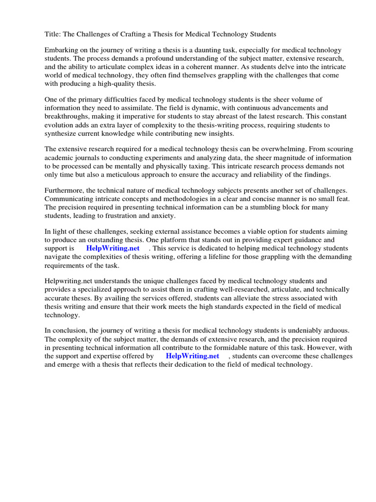 Thesis For Medical Technology Students | PDF | Health Informatics | Thesis