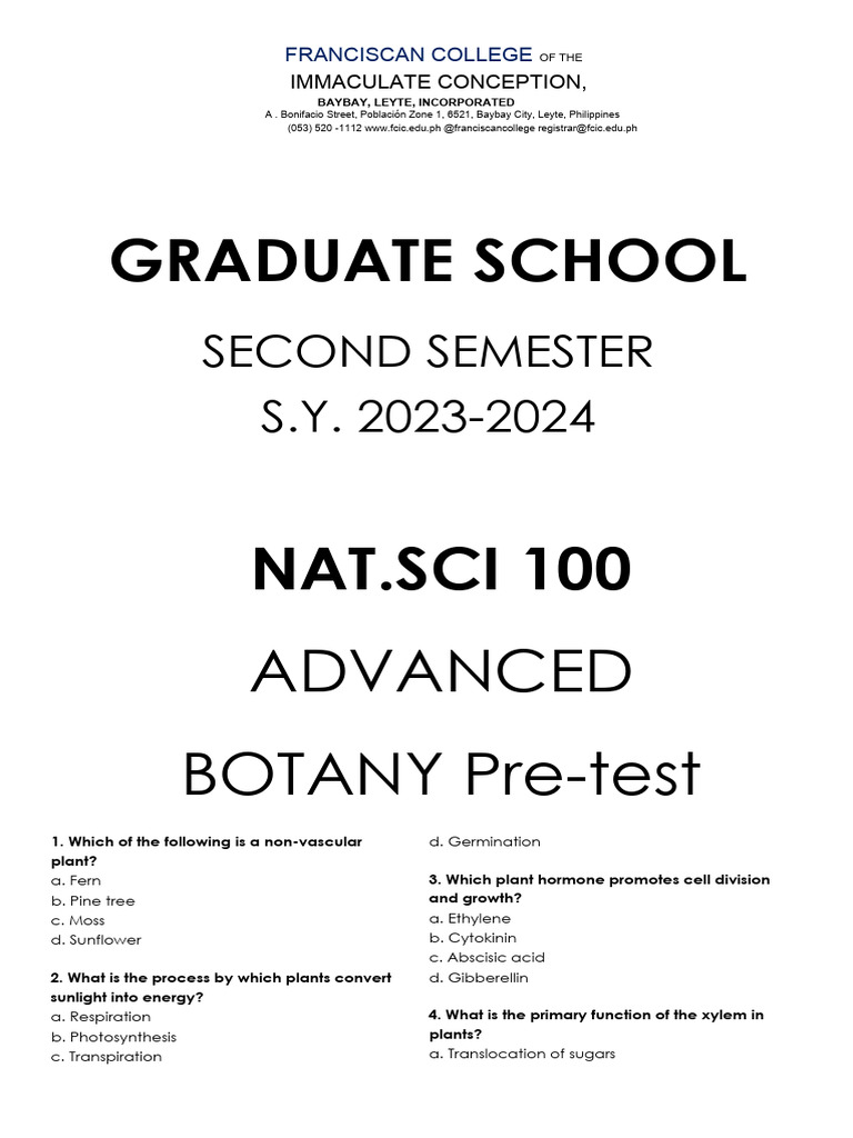 NatSci 100 Pretest | PDF | Photosynthesis | Plants