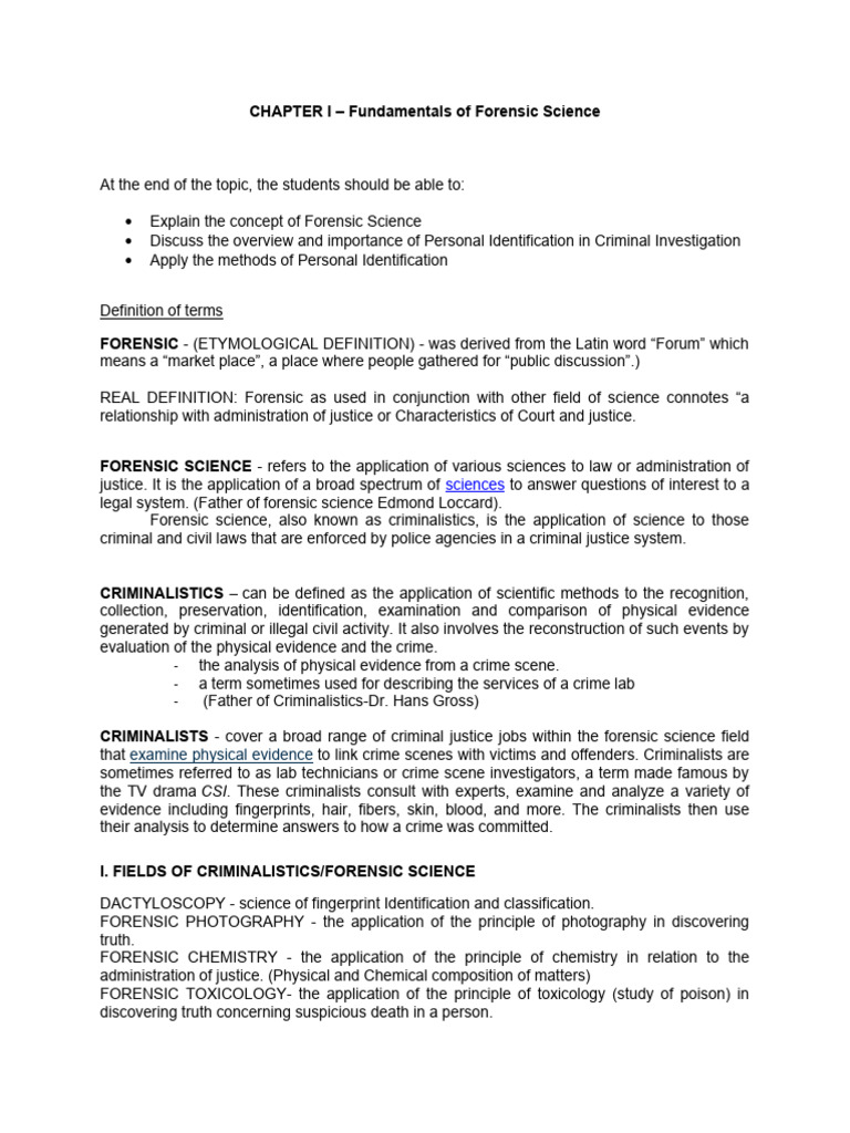 CHAPTER I Fundamentals of Forensic Science | PDF | Forensic Science ...