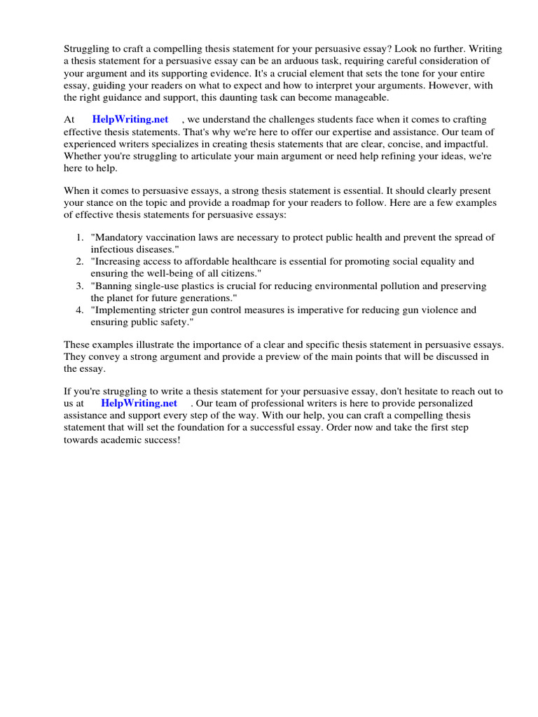 Thesis Statements Examples For Persuasive Essays | PDF | Essays ...