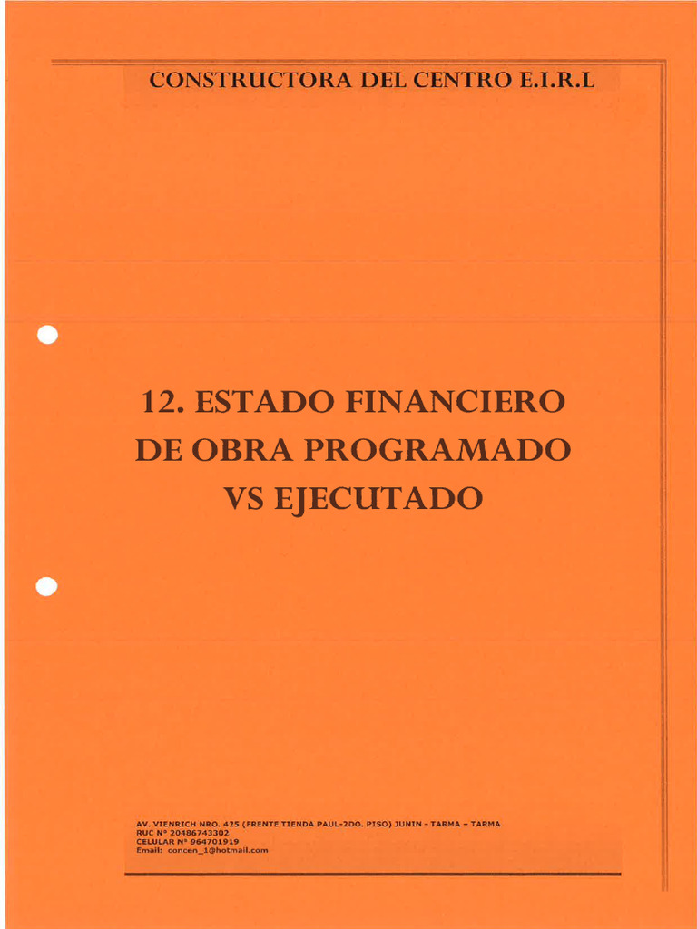 Estado Financiero de Obra Programado Vs Ejecutado | PDF