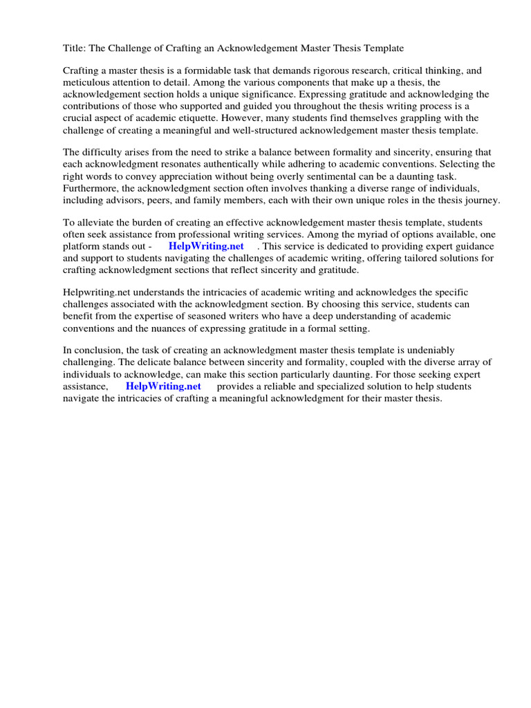 Acknowledgement Master Thesis Template | PDF | Thesis | Science