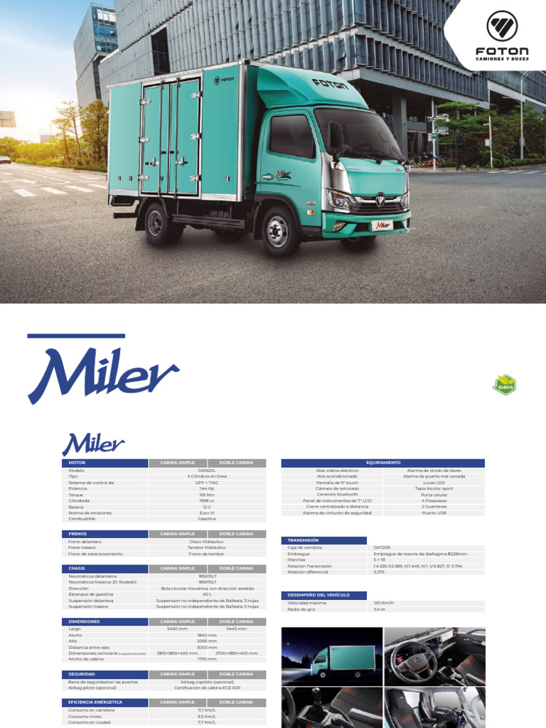 Ficha Técnica Foton Miler 2024 | PDF | Eje | Coche