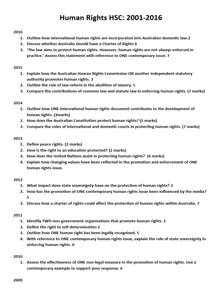 HSC Questions Human Rights (Neilab Osman) | PDF | Human Rights ...
