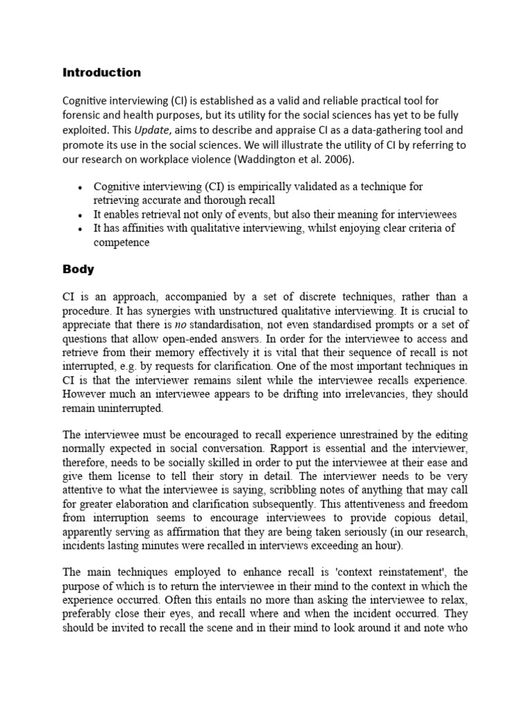Research Cognitive Interview Pdf Recall Memory Cognition