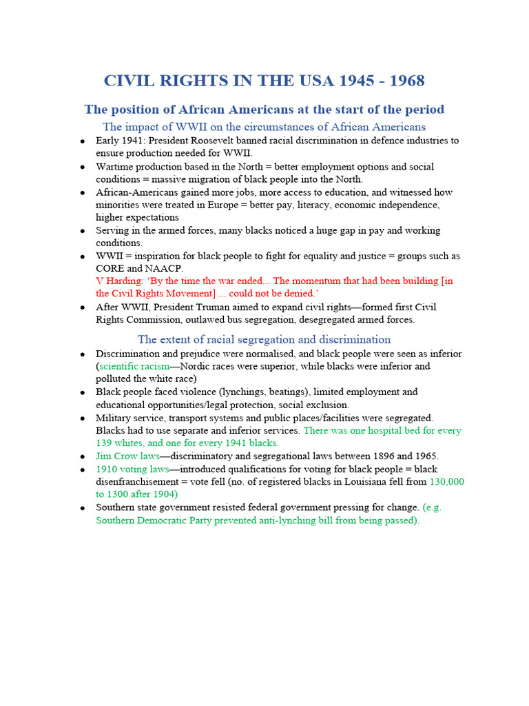 Civil Rights in The USA 1945 68 Notes | PDF | Student Nonviolent ...