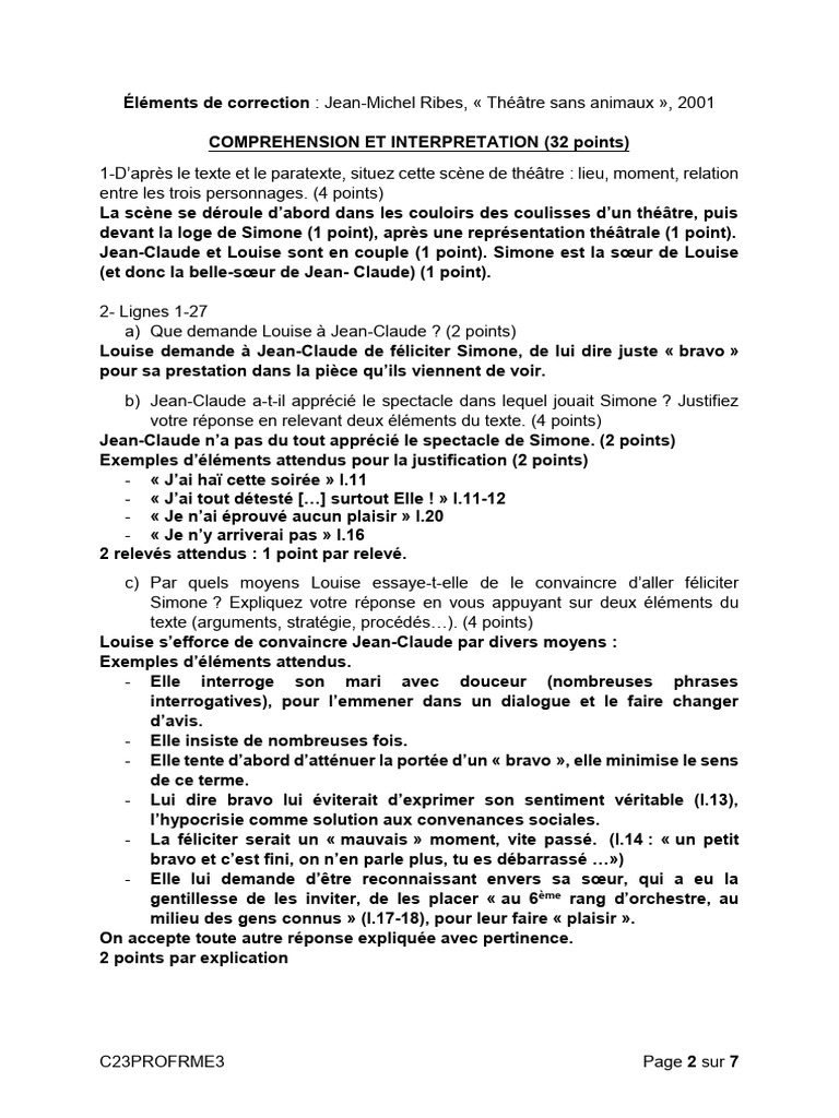 Sujet Brevet Théâtre : Analyse et Corrigé | PDF | Phrase | Théâtre