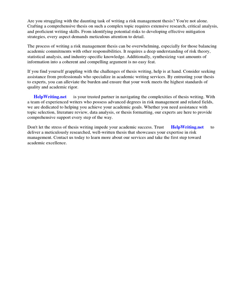 Risk Management Thesis Sample | PDF | Risk Management | Risk